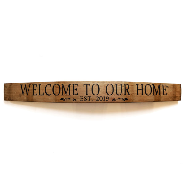 WELCOME TO OUR HOME Custom Wine Barrel Stave Sign | Staving Artist Woodwork